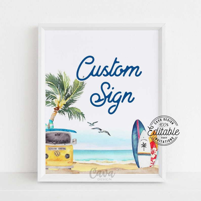 Beach Party Custom Sign Printable Surf Theme Birthday Sign | Etsy