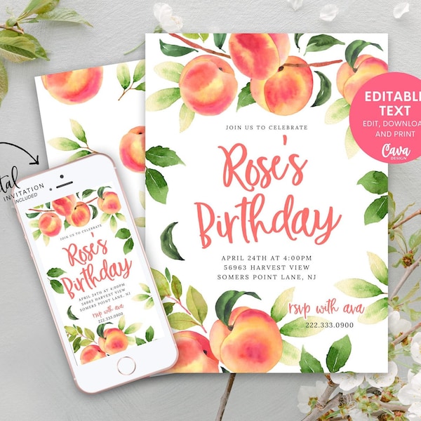 Peach Invitation - Etsy
