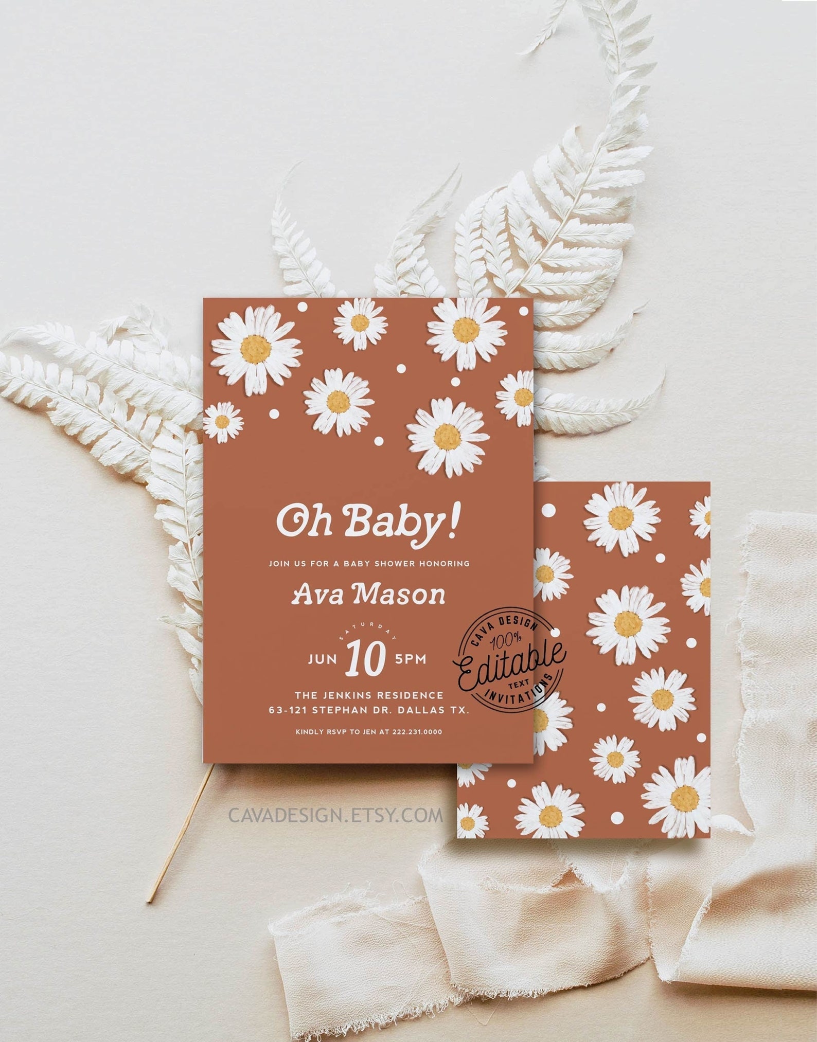 Daisy Baby Shower Invitation Oh Baby Retro Daisy Baby Shower - Etsy