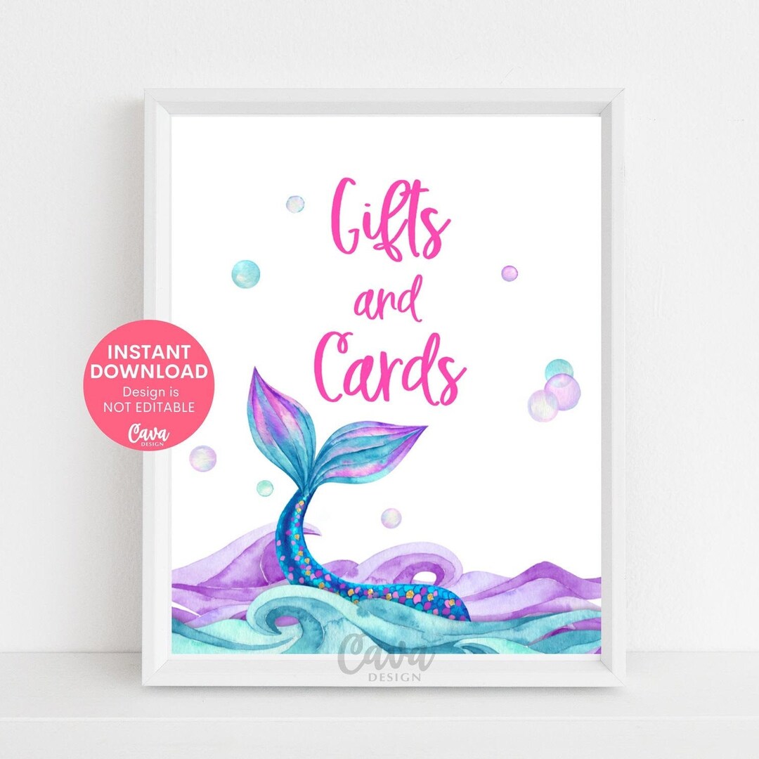 Mermaid Birthday Sign, Mermaid Theme Gifts and Cards Sign, Printable ...
