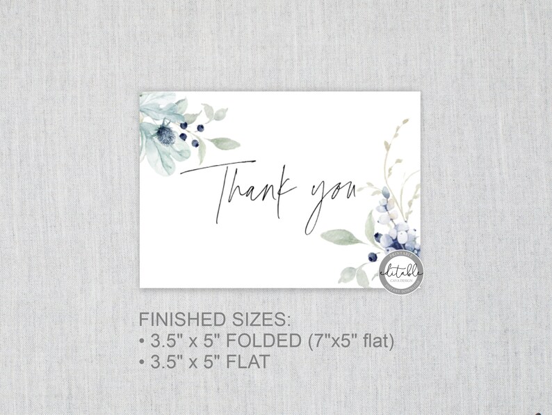 Blue Flower Thank You Card Thank You Card PRINTABLE Thank | Etsy