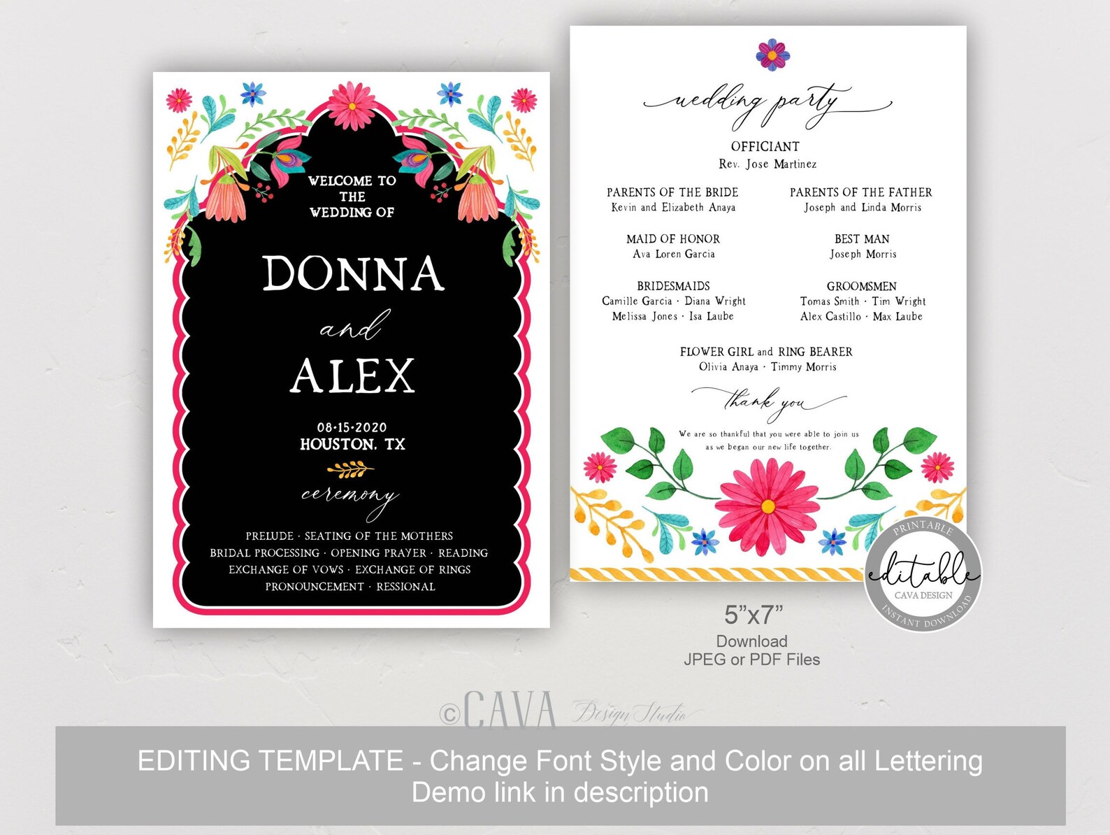 Fiesta Wedding Program Fan Template Destination Wedding | Etsy