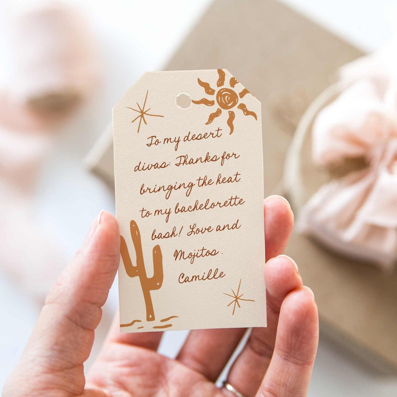 Desert Theme Bachelorette Party Thank You Tags, Favor Tags, Hand Drawn ...