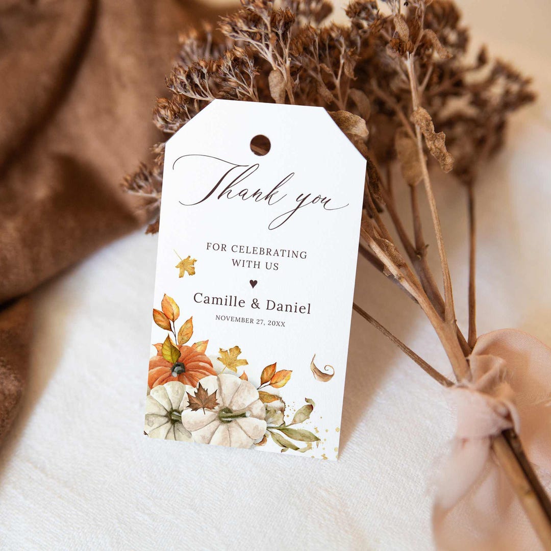Bohemian Fall Wedding Thank You Tags, Pumpkin Shower Thank You Tags ...