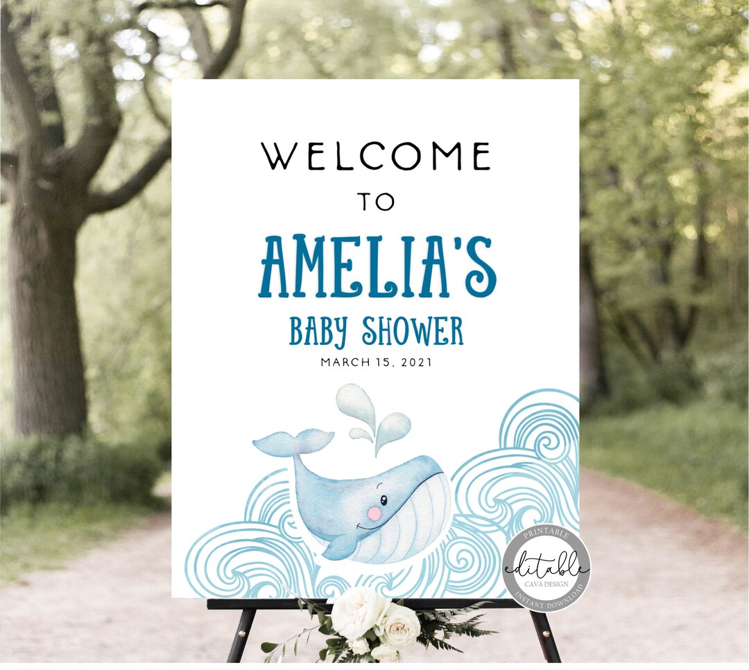 Whale Baby Shower Welcome Sign, Baby Shower Welcome Poster, Under the ...