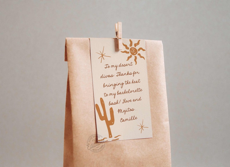 Desert Theme Bachelorette Party Thank You Tags, Favor Tags, Hand Drawn ...