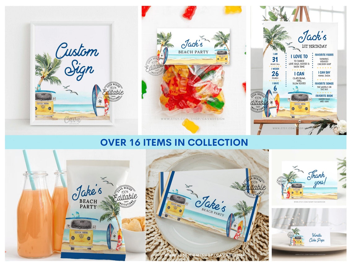 Beach Birthday Theme Party Bundle Summer Birthday Invitation - Etsy