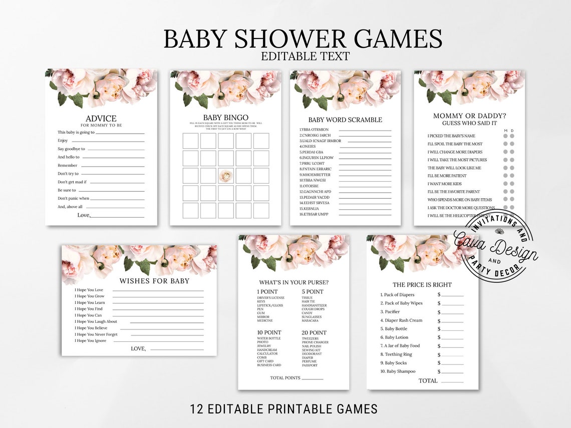 Girl Blush Pink Floral Baby Shower Games Ediable Baby Girl - Etsy