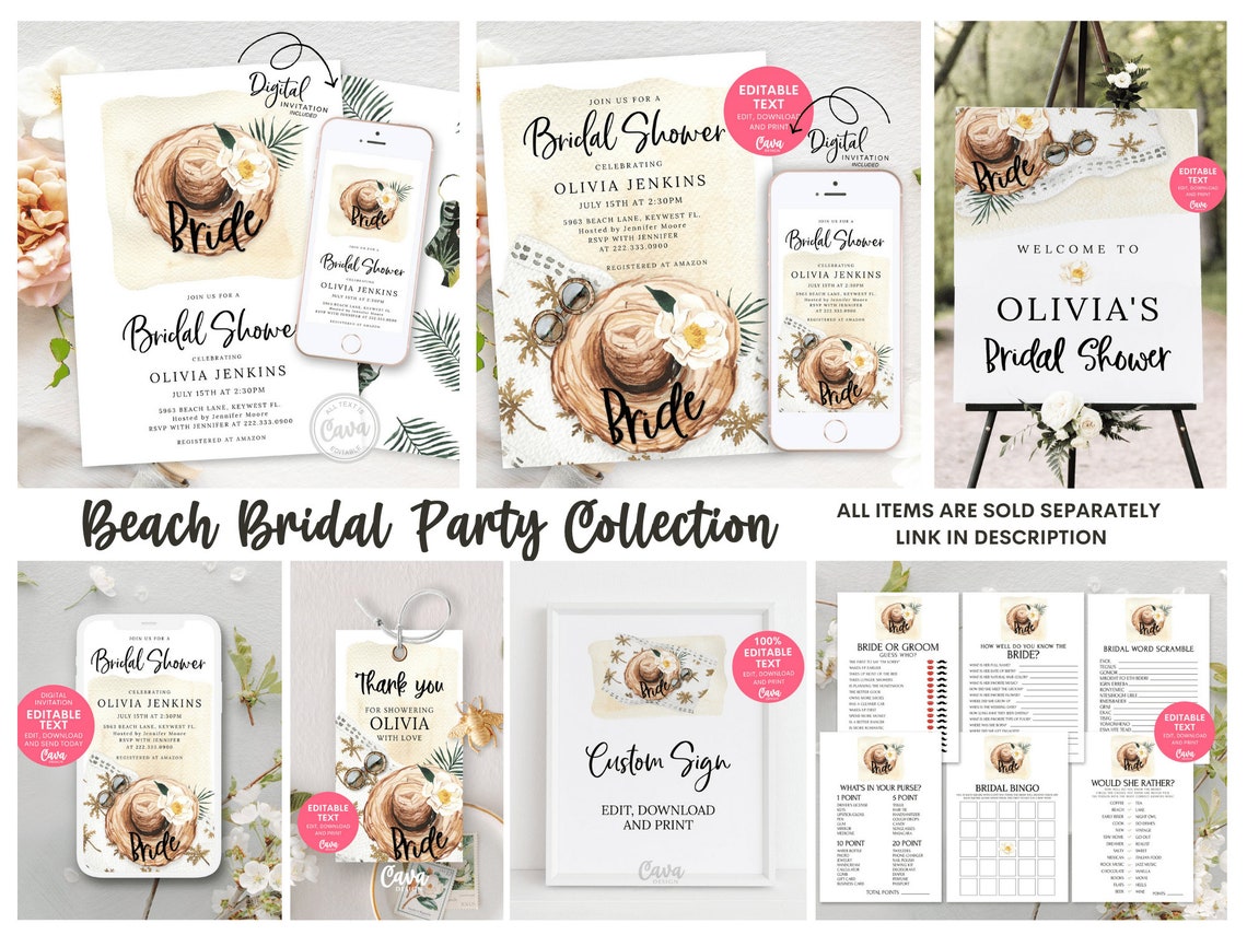 Tropical Beach Theme Custom Sign Editable Bridal Shower Table - Etsy