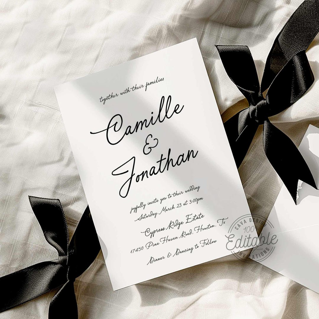 Handwritten Wedding Invitation, Script Wedding Invitations, Modern ...