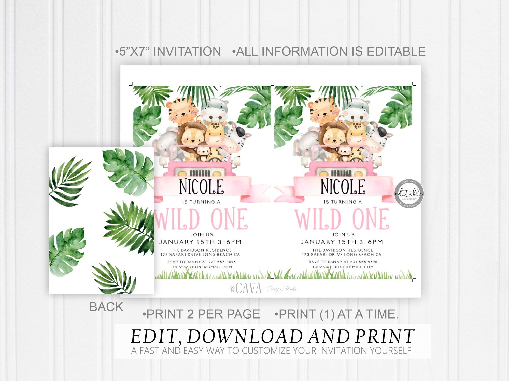 Jungle Wild One Birthday Invitation Safari Girl Birthday - Etsy