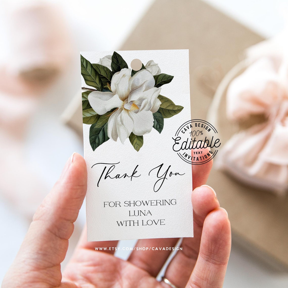 White Magnolia Favor Tag Instant Download, Botanical Bridal Shower ...