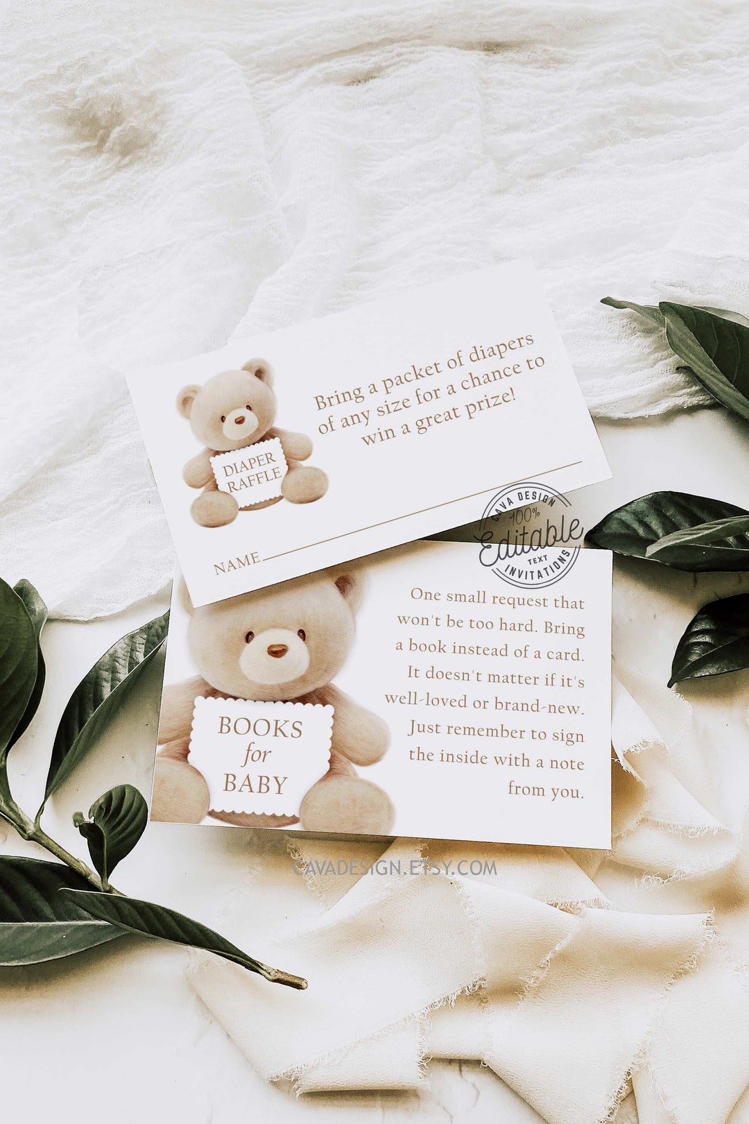 Teddy Bear Baby Shower Diaper Raffle and Book Request, Gender Neutral ...