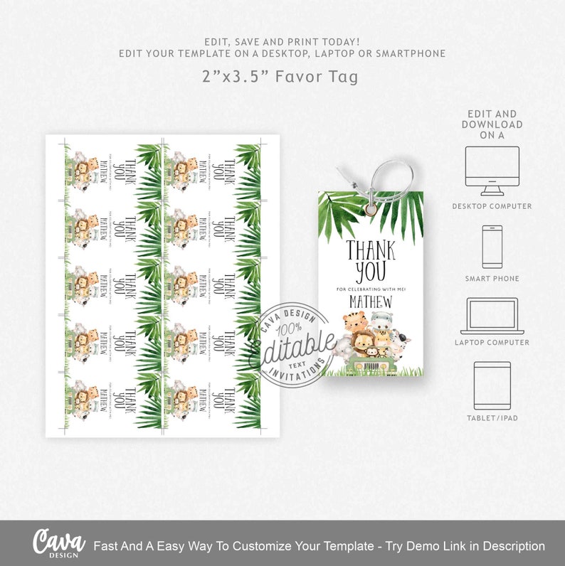 Wild One Safari Birthday Thank You Tags Safari Theme Favor - Etsy