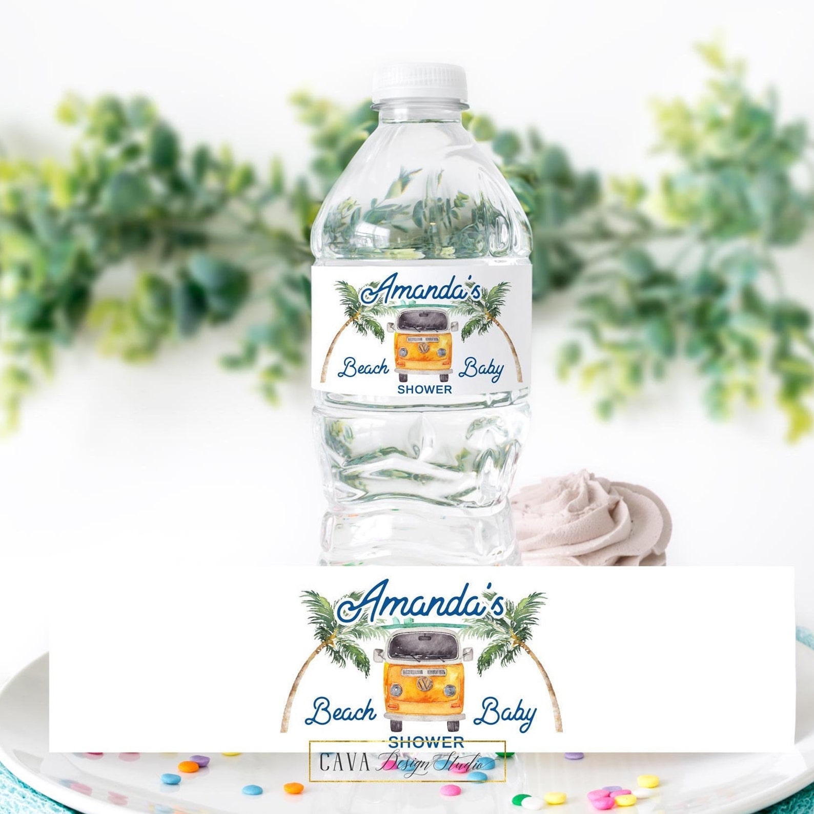 Beach Party Themed Water Bottle Label Template Boy Surfer - Etsy