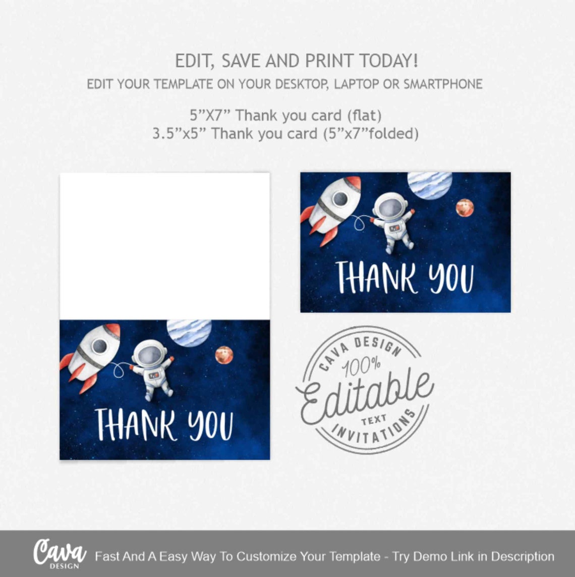 Space Birthday Thank You Card Out of This World Thank You - Etsy