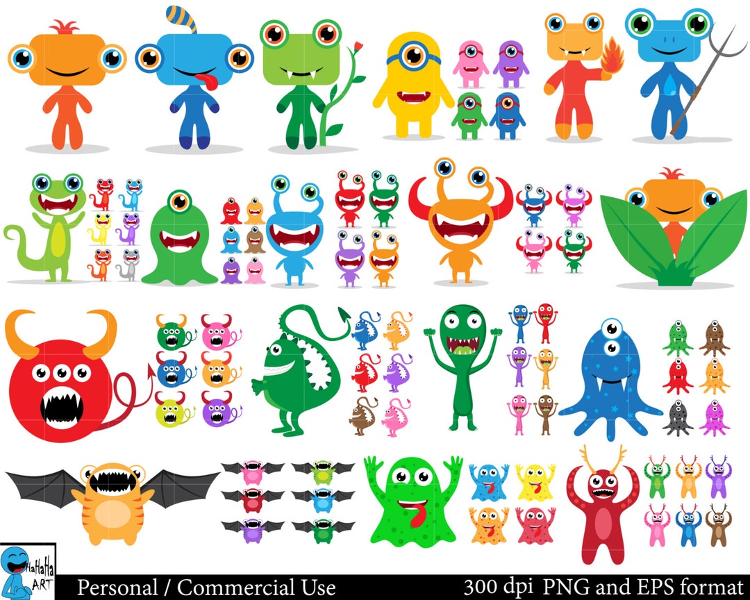 Monsters Set Clipart - Digital Clip Art Graphics, Personal, Commercial ...