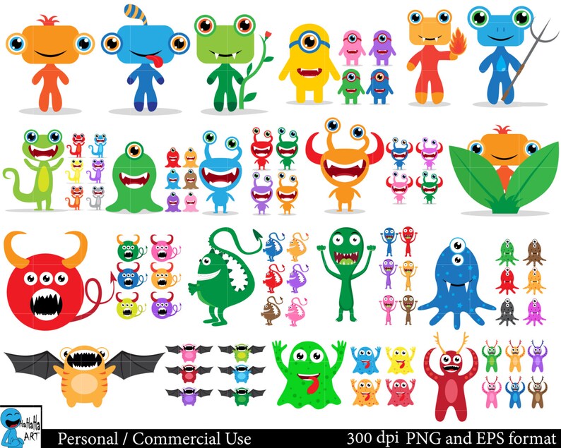 Monsters Set Clipart Digital Clip Art Graphics Personal | Etsy