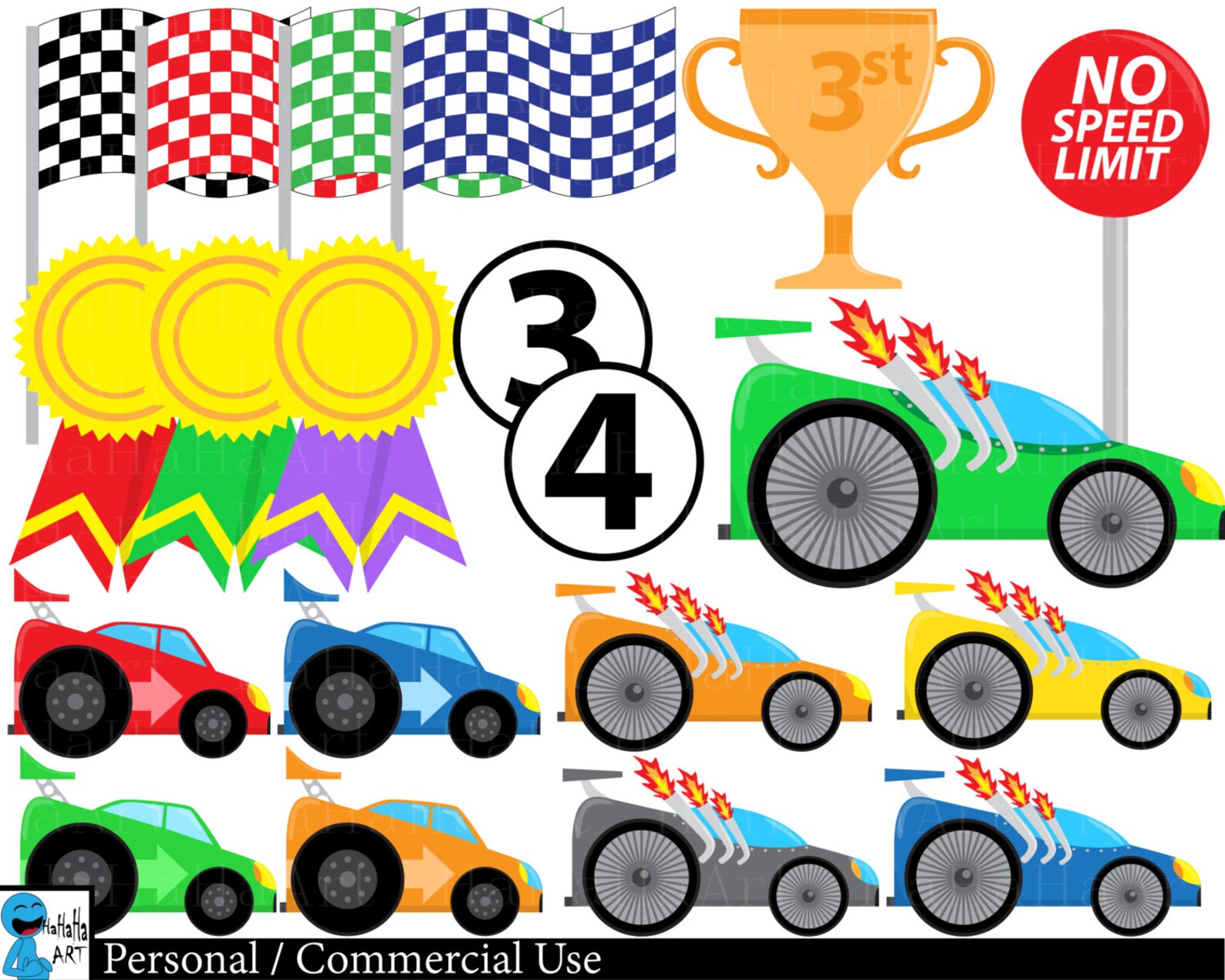 Race Cars V2 Digital Clipart Clip Art Graphics Personal | Etsy
