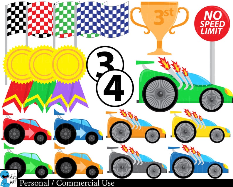 Race Cars V2 Digital Clipart Clip Art Graphics Personal | Etsy
