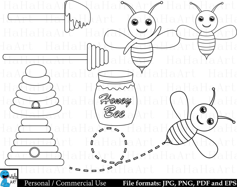 Outline Bees Digital Clipart Clip Art Graphics Personal - Etsy