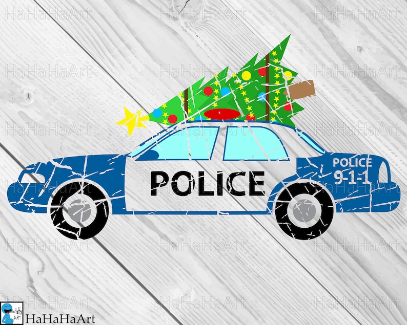 Distressed Christmas Police Car Clip Art / Cutting Files Svg Eps Dxf ...