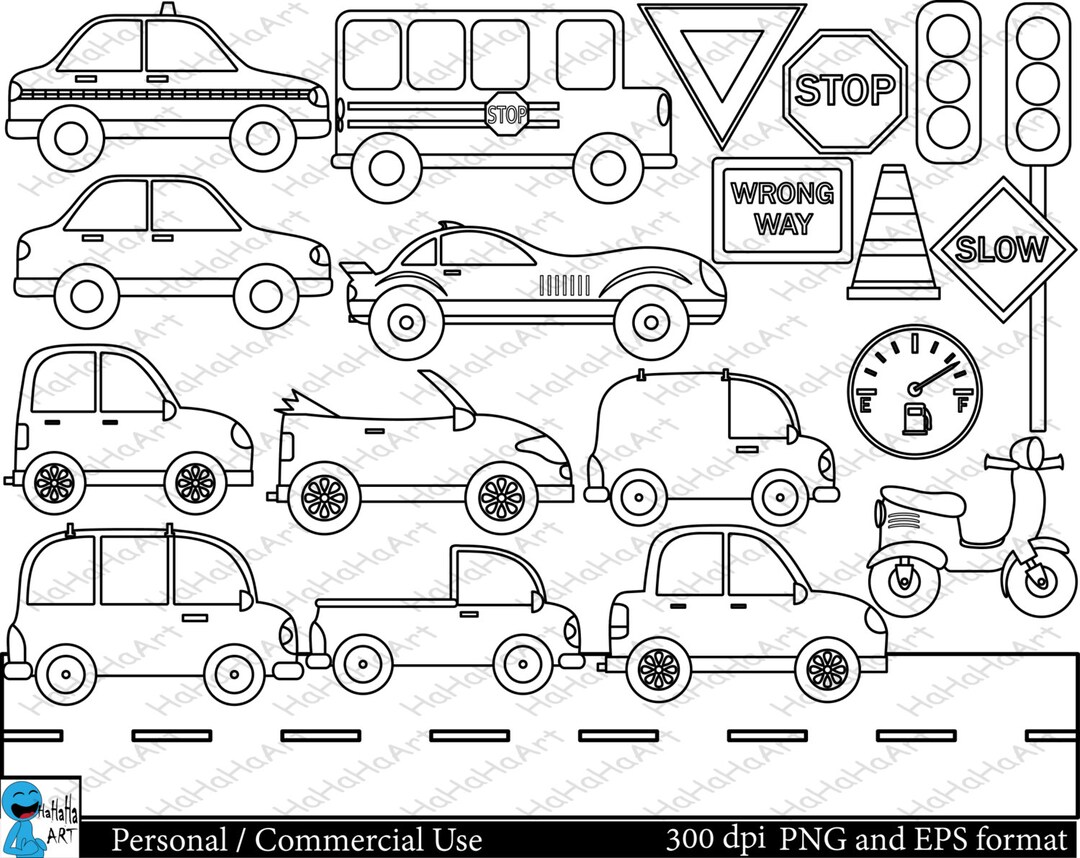 Outline Cars Set Clipart - Digital Clip Art Graphics, Personal ...