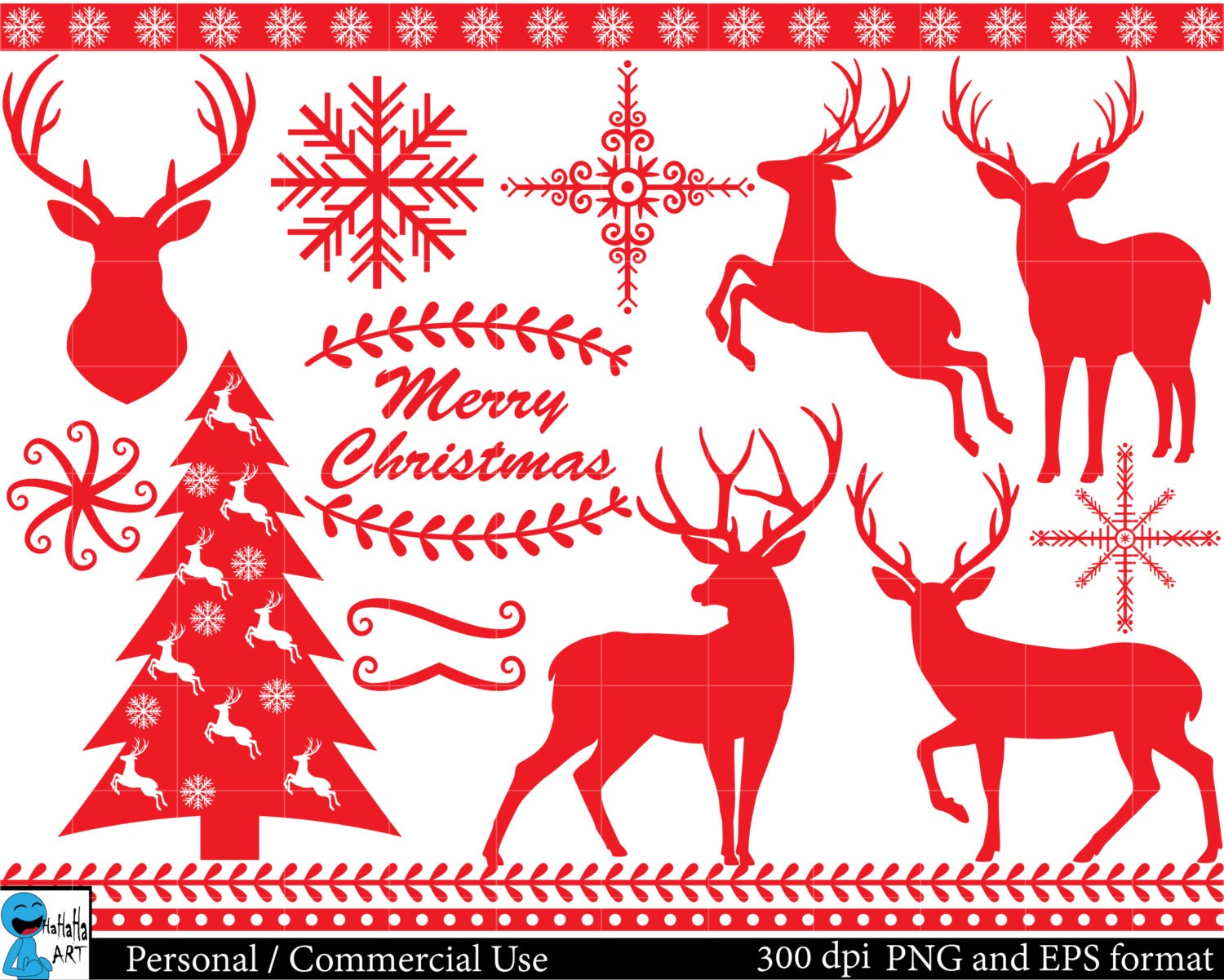 Christmas Deers Set Clipart - Digital Clip Art Graphics, Personal ...