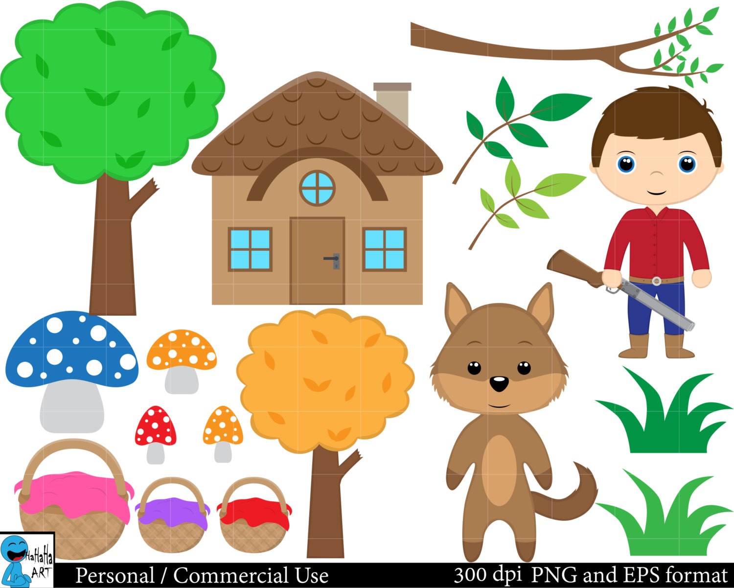 Little Red Riding Hood Set Clipart Digital Clip Art Graphics - Etsy