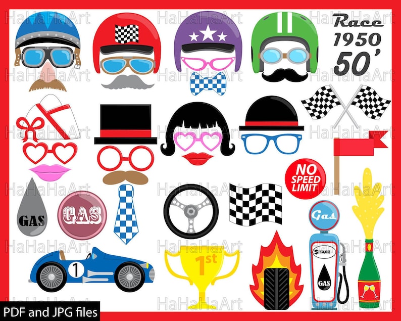 50s Race Car Props V2 - Clipart PDF JPG Digital Graphic Design ...