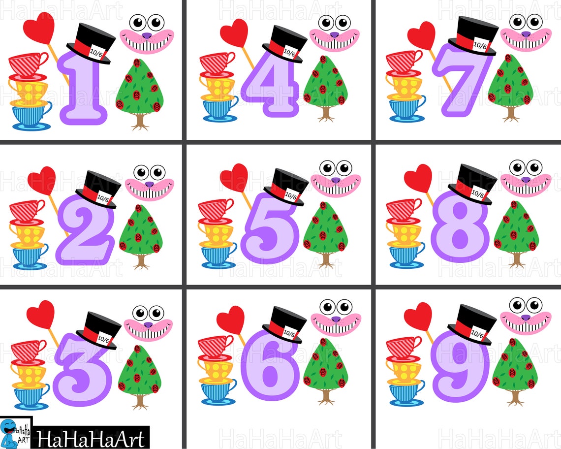 Wonderland Birthday Numbers Monogram Cutting Files Digital Files Svg ...