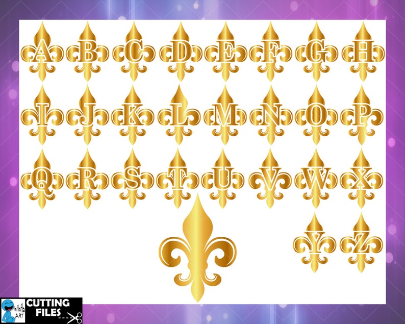 Gold Fleur De Lis Alphabet V1 - Digital Cutting Files Svg Png Eps Jpg ...