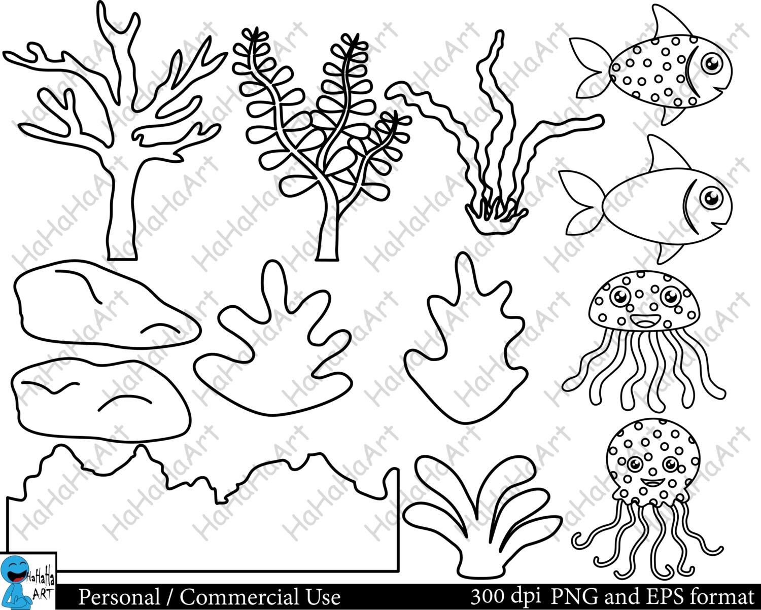 Outline Sea Animals Set Clipart Digital Clip Art Graphics | Etsy