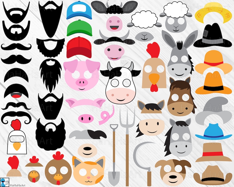 Farm Animal Photo Booth Props: DIY Clipart, SVG, JPG (digital Download ...