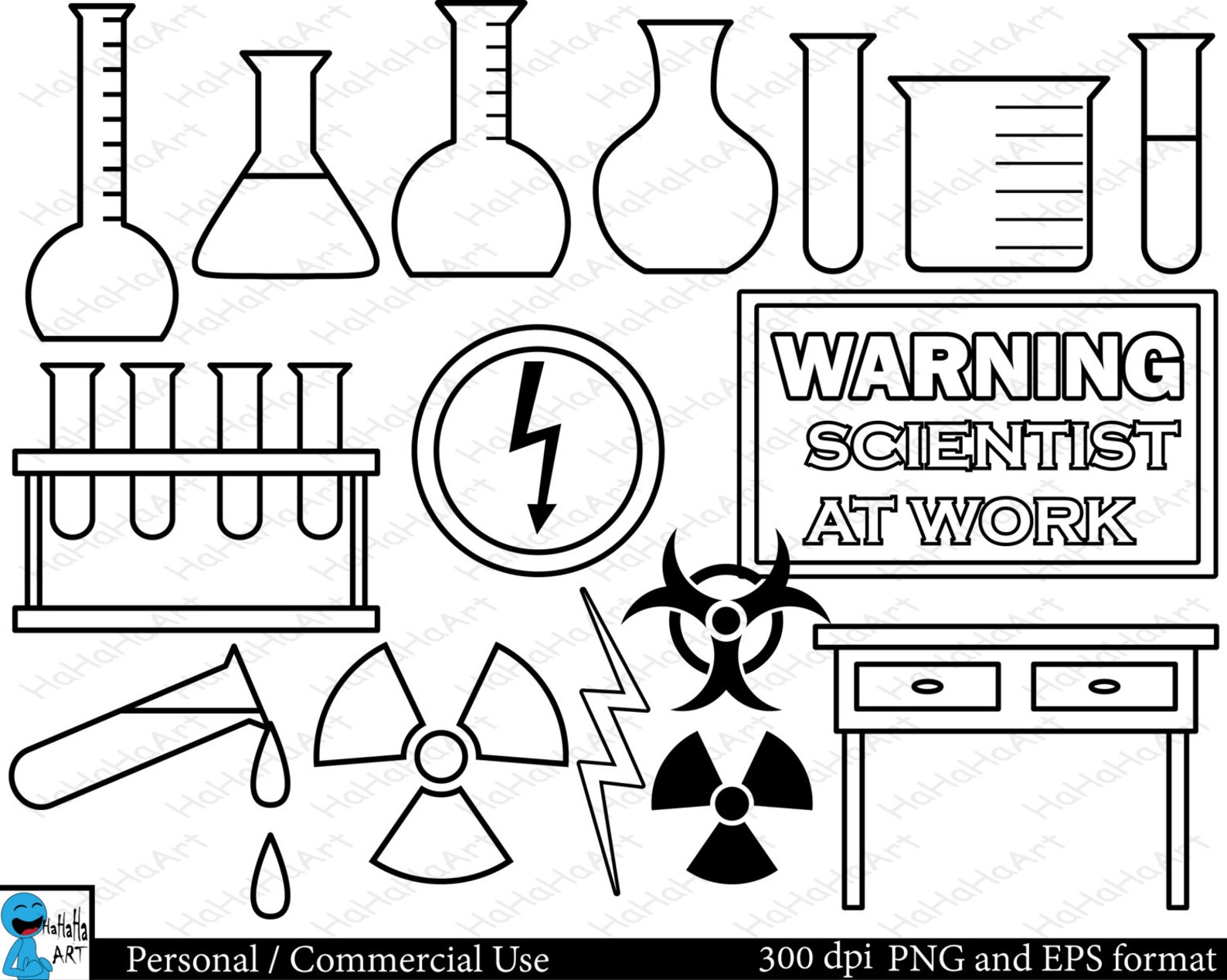 Outline Cool Laboratory Set Clipart Digital Clip Art - Etsy