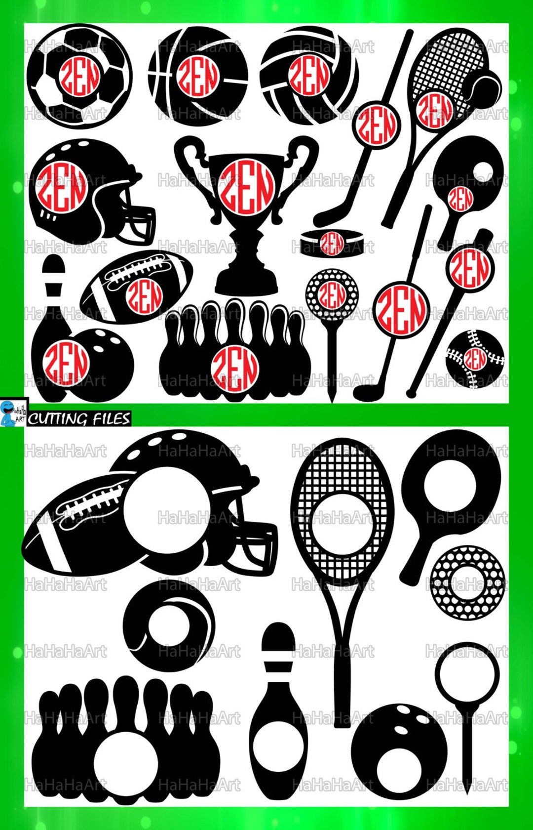 Fun Sport Equipment V2 Cutting Files Svg Png Jpg Eps Dxf Monogram ...
