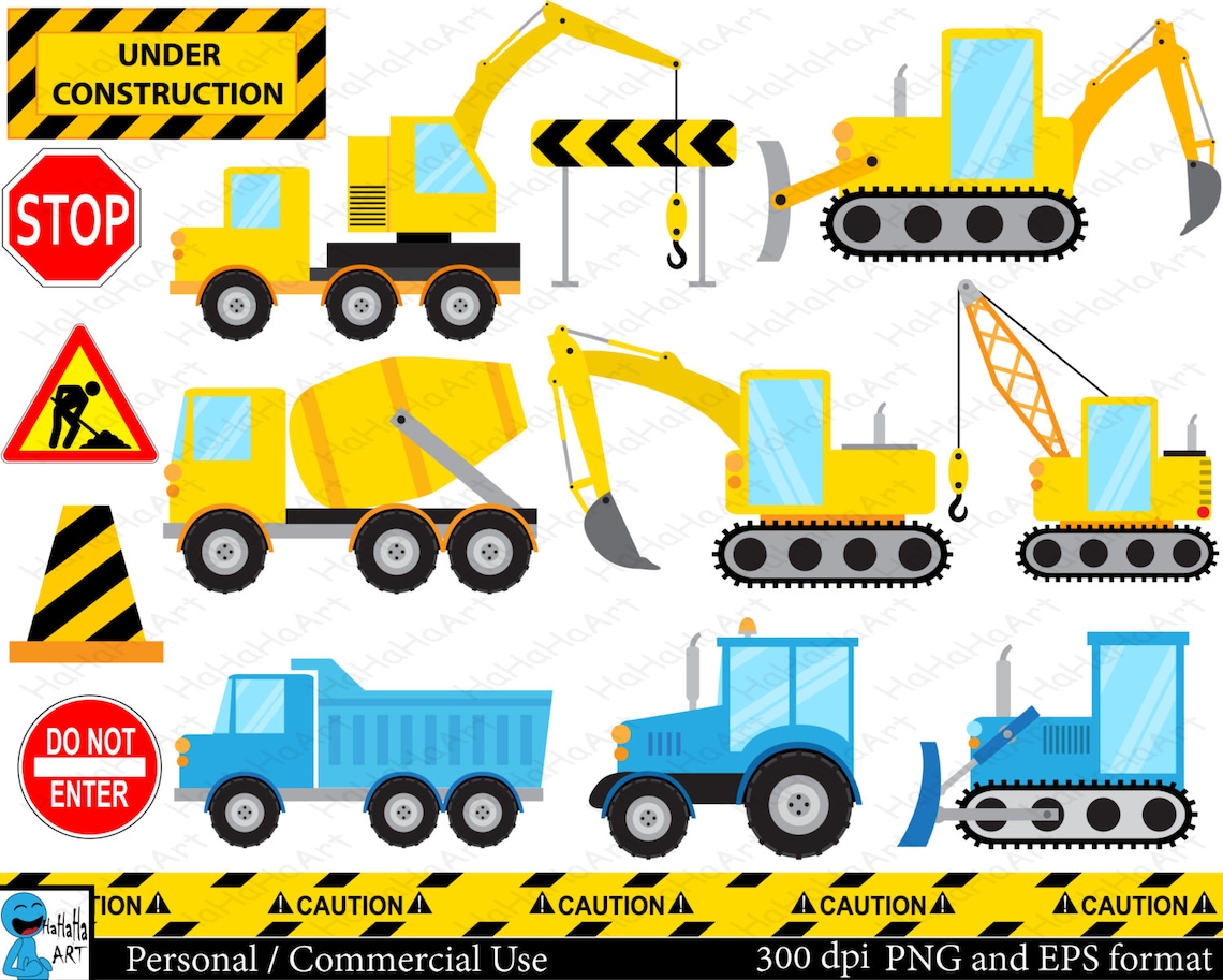 Construction Yellow and Blue Set Clipart Digital Clip Art - Etsy