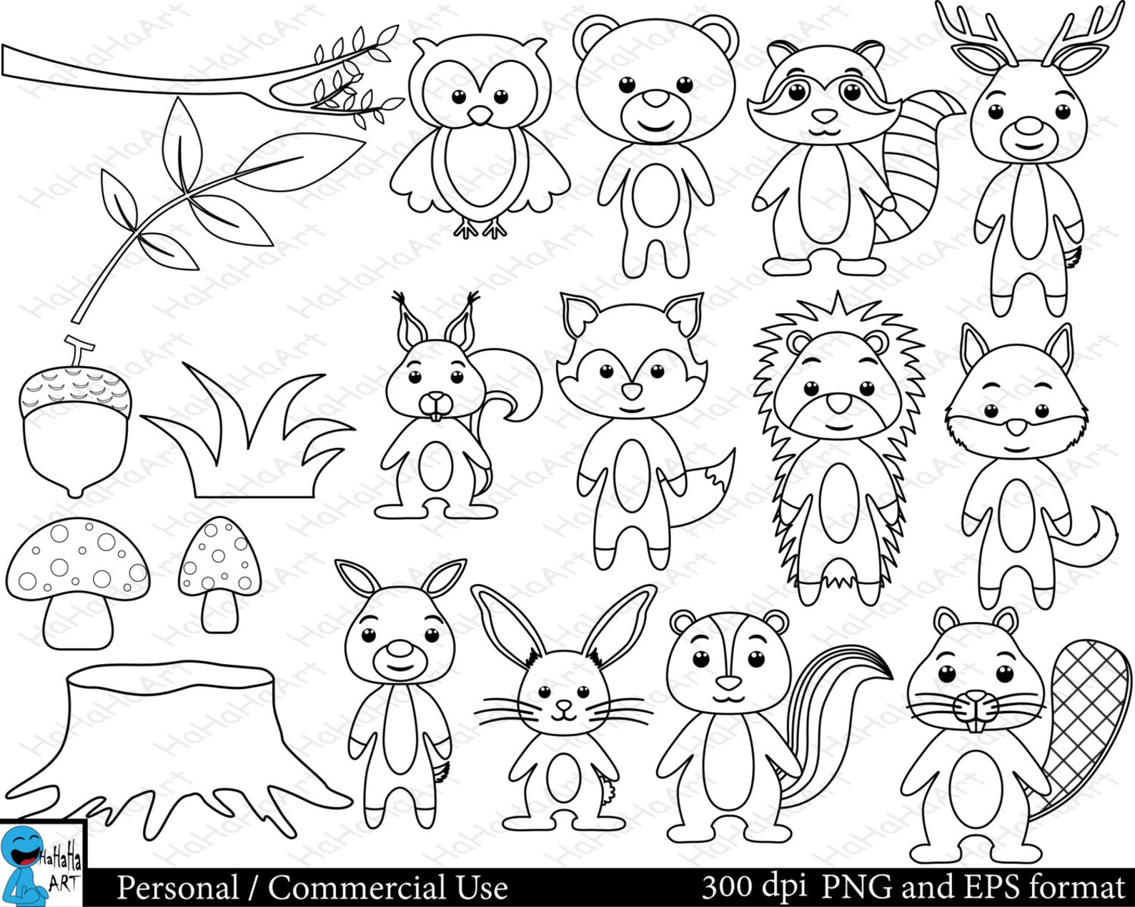Outline forest animals Set Clipart Digital Clip Art | Etsy