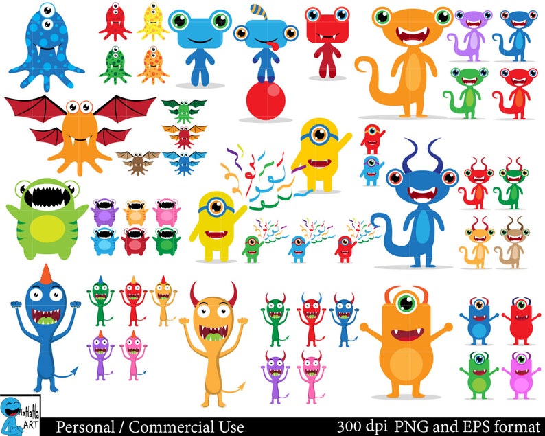 Monsters Set Clipart - Digital Clip Art Graphics, Personal, Commercial ...