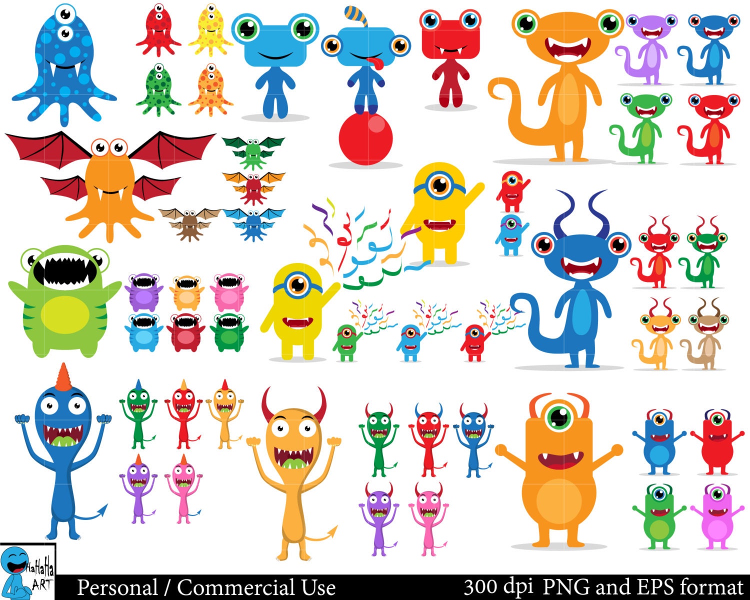 Monsters Set Clipart - Digital Clip Art Graphics, Personal, Commercial ...