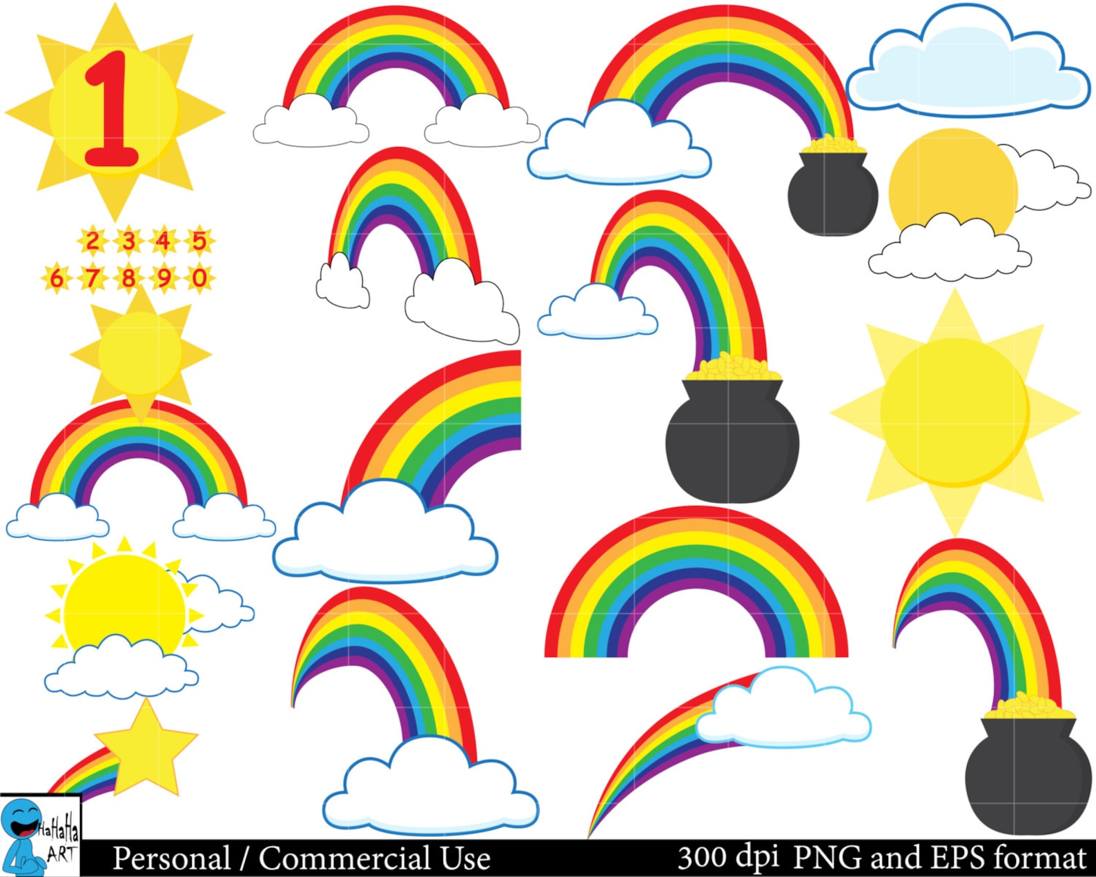 Rainbow Numbers Clipart Digital Clip Art Graphics Personal - Etsy