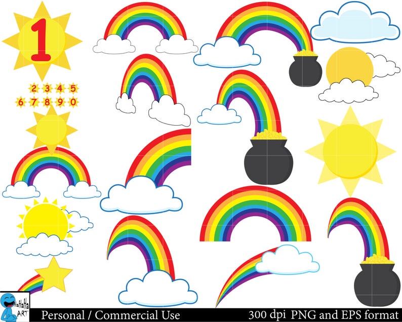 Rainbow Numbers Clipart Digital Clip Art Graphics Personal - Etsy