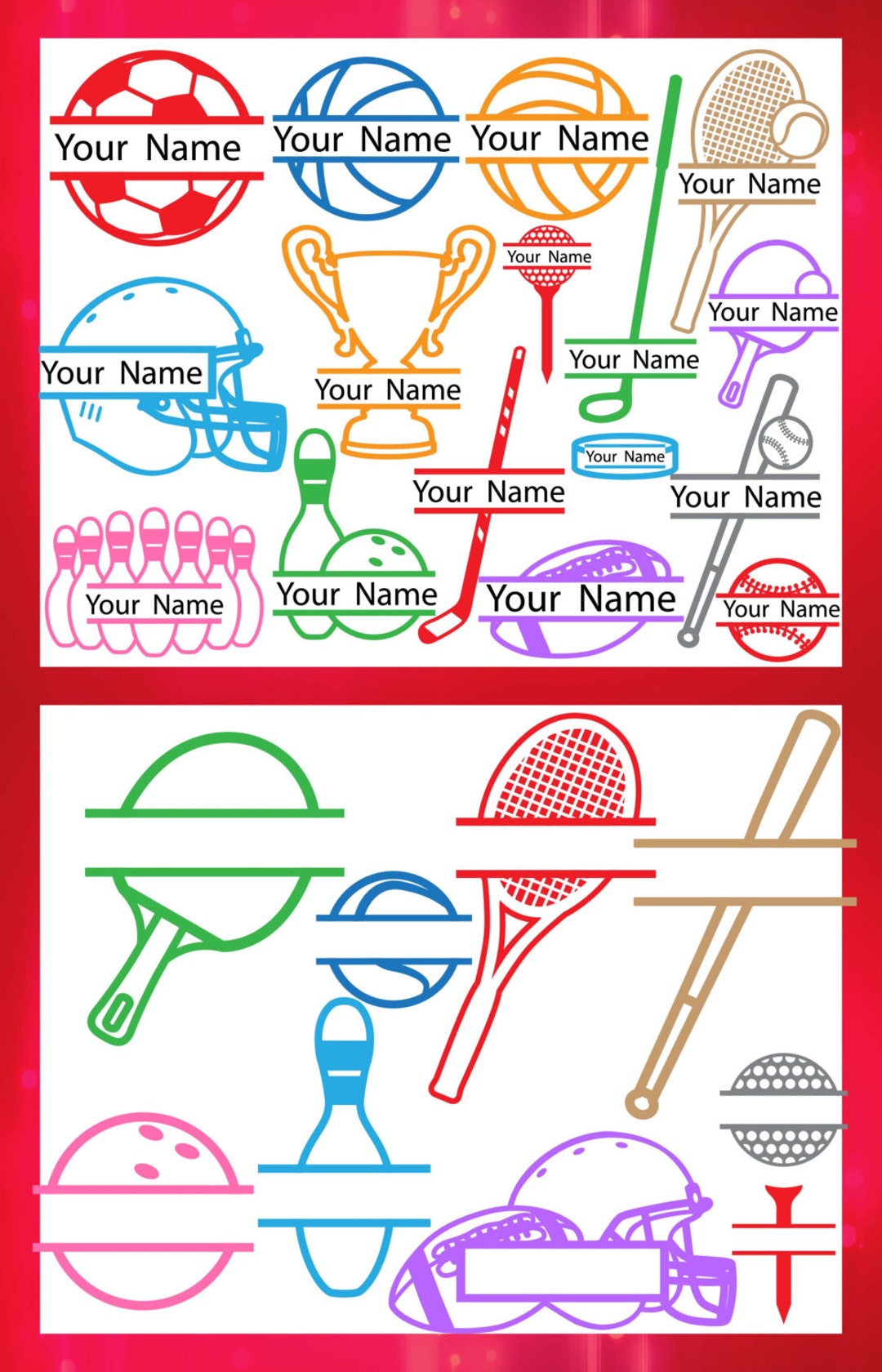 Split Sports Monogram SVG: Baseball, Football, Basketball (digital ...