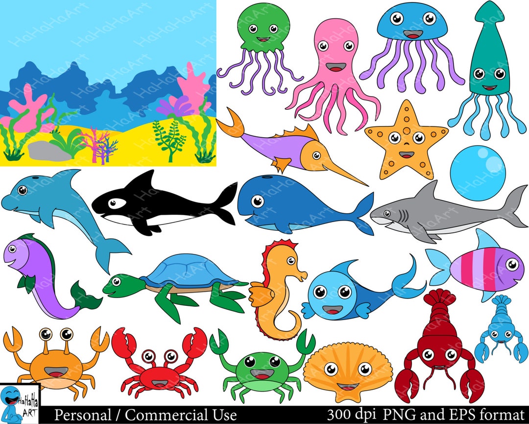 Sea Animals Set Clipart Digital Clip Art Graphics, Personal, Commercial ...