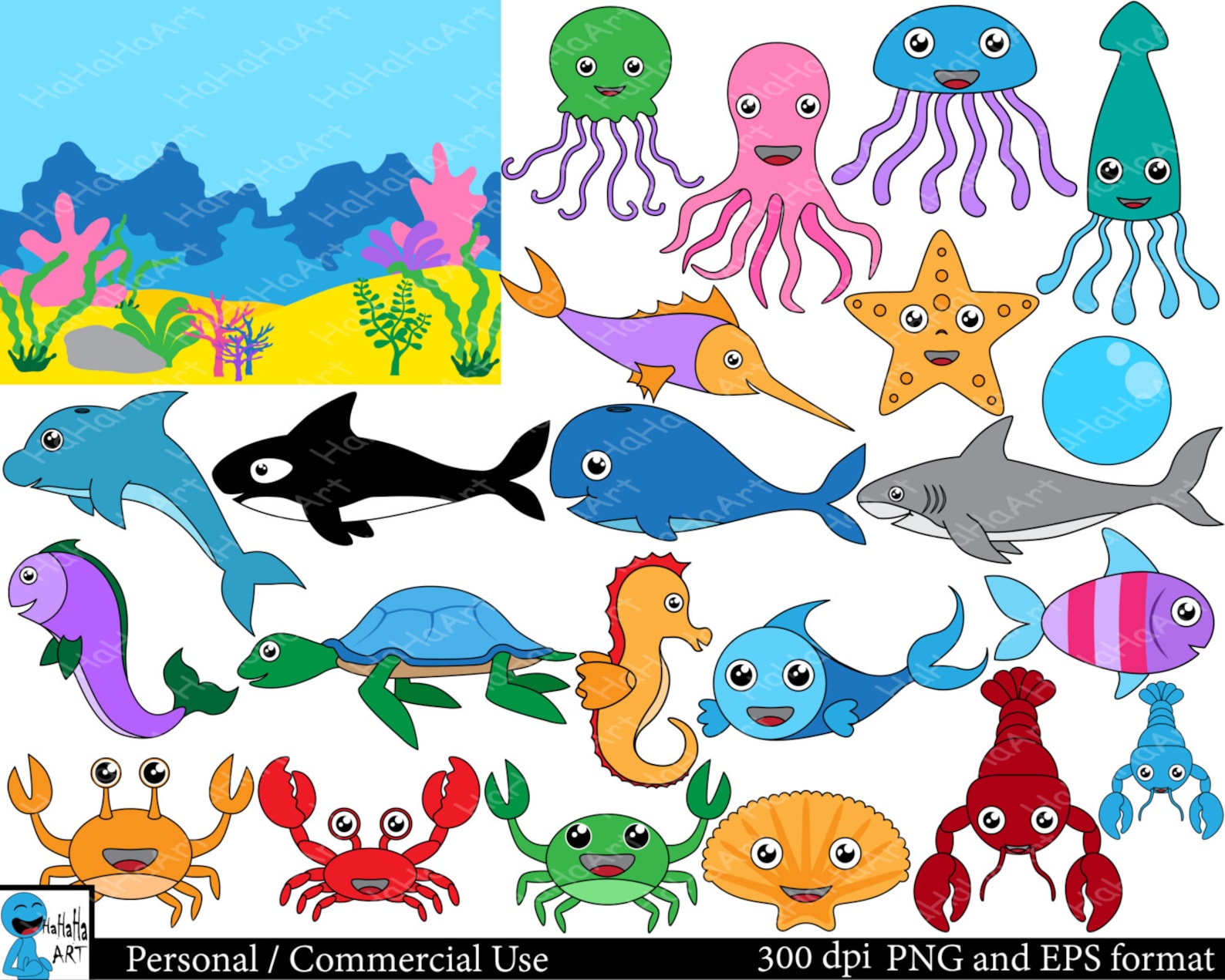 Sea Animals Set Clipart Digital Clip Art Graphics Personal - Etsy