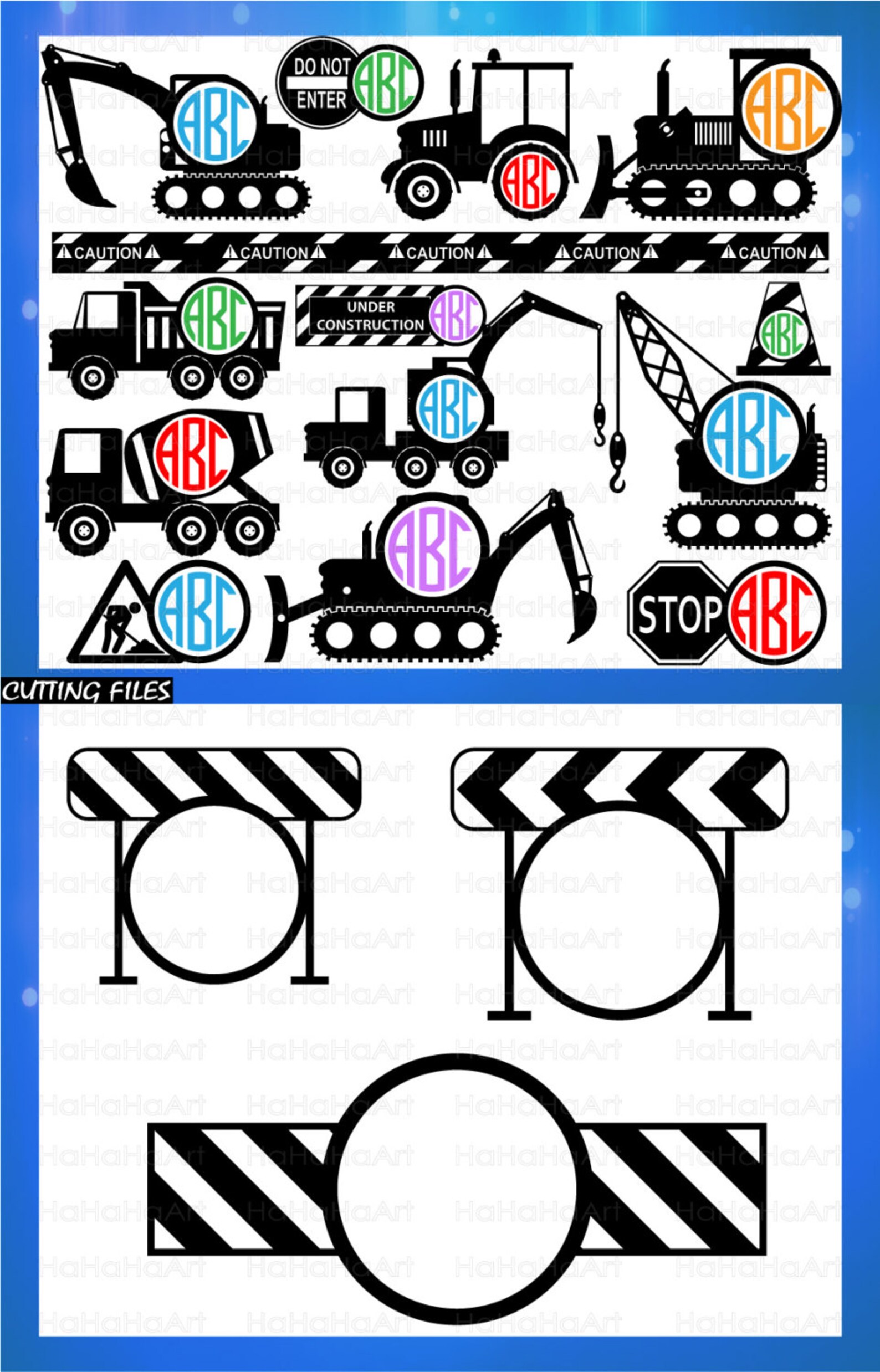 Construction Black Monogram Cutting Files Svg Png Jpg Eps | Etsy