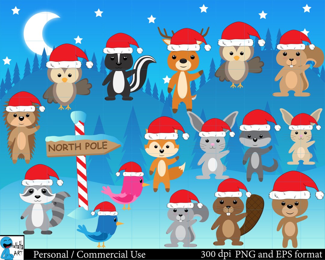 Christmas Forest Animals Set Clipart - Digital Clip Art Graphics Personal Commercial Use ...