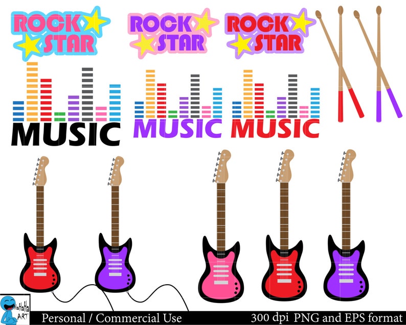 Girl Rock Star Set Clipart Digital Clip Art Graphics - Etsy