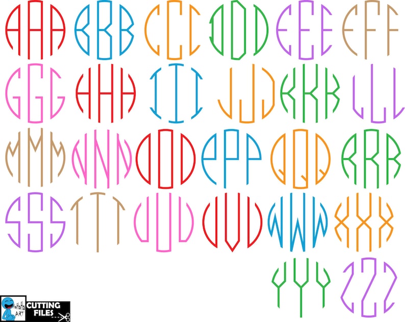 Color Slim Three Letter Alphabet - Cutting Files Svg Jpg Dxf Eps ...