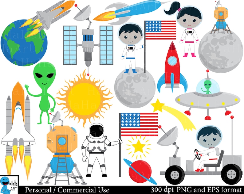 Moon Landing Set Clipart Digital Clip Art Graphics | Etsy
